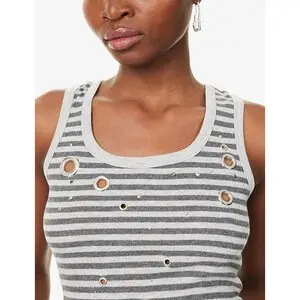 JADED LONDON Striped Eyelet Cotton-blend Vest