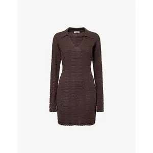 THE COUTURE CLUB Open Collar Crochet Cotton-knit Mini Dress - Chocolate