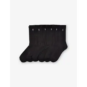 Polo Ralph Lauren Branded Pack Of Six Cotton-blend Socks - Black