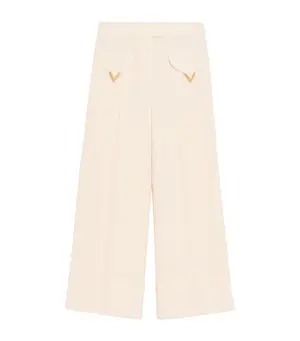 Valentino Garavani Wool-silk Crepe Tailored Trousers With Gold-tone V Hardware