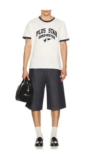 DUKE + DEXTER Plus Star Flock Printed Ringer Tee In . Also - White