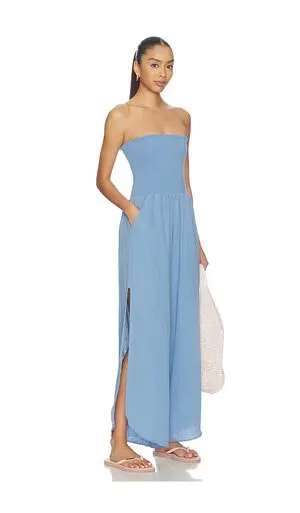 Peixoto Strapless Smocked Bodice Jumpsuit With Side Slits - Blue
