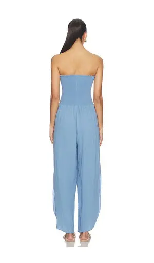 Peixoto Strapless Smocked Bodice Jumpsuit With Side Slits - Blue