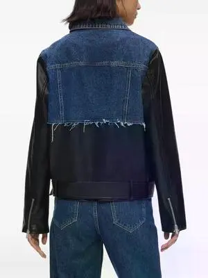 Karl Lagerfeld Panelled Raw-cut Denim And Leather Jacket