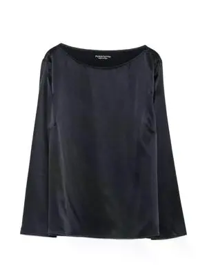PUROTATTO Satin Finish Boat-neck Blouse - Blue