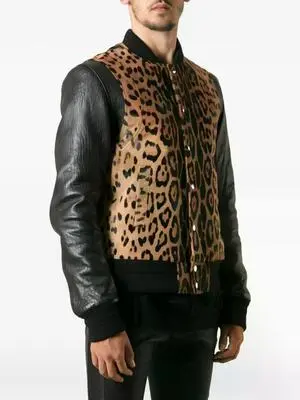 Balmain Leopard Print Leather-sleeve Jacket