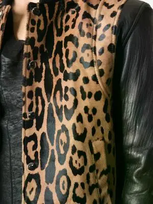 Balmain Leopard Print Leather-sleeve Jacket