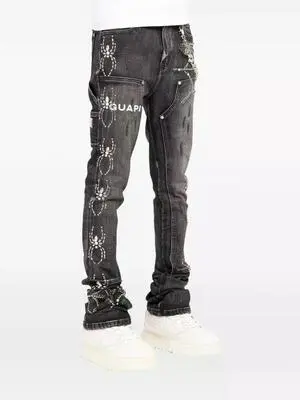 GUAPI Crystal-embellished Spider-motif Jeans - Grey