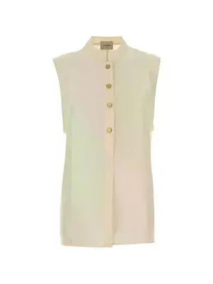 Le Kasha Sleeveless Band Collar Button-up Blouse
