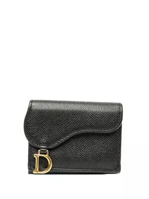 Dior 2020-2026 Grained Calfskin Saddle Trifold Wallet Small Wallets - Black