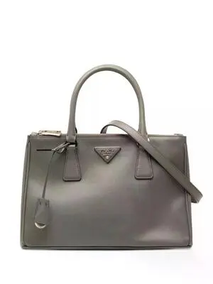 Prada Saffiano Leather Double Zip Satchel - Grey