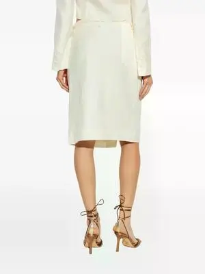 Posse Elspeth Button-front Wool Midi Skirt With Tassel Belt - Neutrals