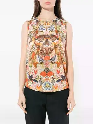 Alexander McQueen Sleeveless Floral Skull Print Vest - Orange