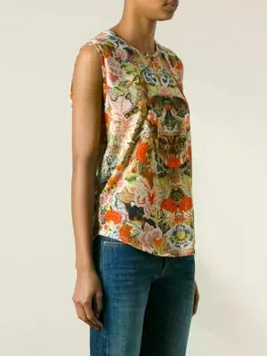 Alexander McQueen Sleeveless Floral Skull Print Vest - Orange