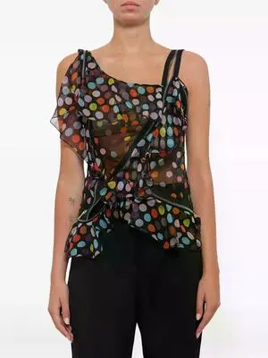 Givenchy Asymmetrical Zip Detail Sheer Polka Dot Top