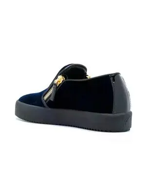 GIUSEPPE ZANOTTI Navy Velvet And Leather Eve Slip-on Sneakers