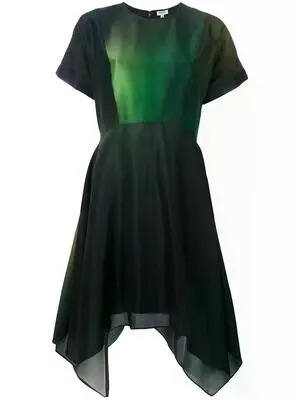 Kenzo Metallic Printed Flare Dress With Asymmetrical Hem - Green
