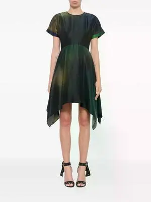 Kenzo Metallic Printed Flare Dress With Asymmetrical Hem - Green