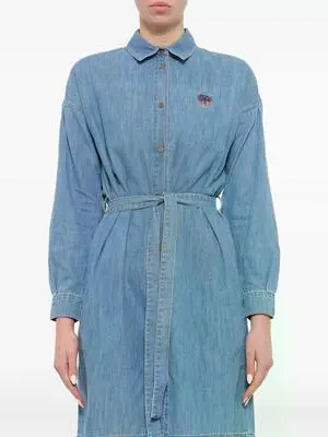 Kenzo Cotton Tiger Embroidered Belted Shirt Dress