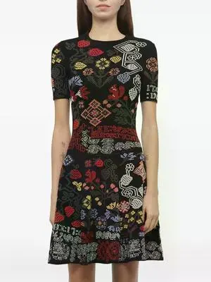 Alexander McQueen Graphic Floral Intarsia Knitted Mini Dress - Black