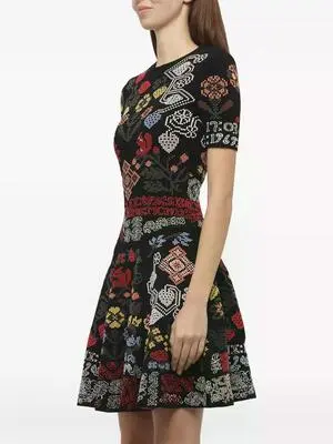 Alexander McQueen Graphic Floral Intarsia Knitted Mini Dress