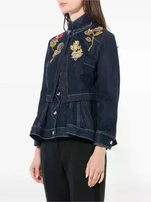 Alexander McQueen Embroidered Denim Peplum Jacket