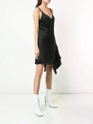 Off-White Asymmetrical Logo Print V-neck Mini Dress - Black