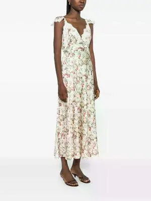 DÔEN Fiona Lace-trim Floral-print Midi Dress - Neutrals