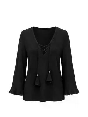Dorothee Schumacher Lace-up Ruffled Cuff Top - Black