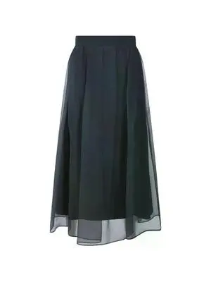 Brunello Cucinelli Charcoal Grey Sheer Silk Pleated Skirt