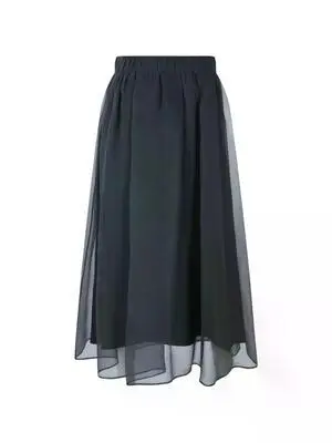 Brunello Cucinelli Charcoal Grey Sheer Silk Pleated Skirt