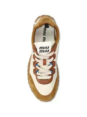 Miu Miu Panelled Lace Up Sneakers - Neutrals