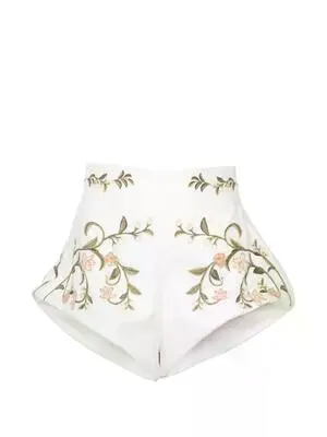 Agua Bendita Gatti Valle Embroidered Linen Shorts - Neutrals