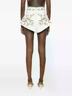 Agua Bendita Gatti Valle Embroidered Linen Shorts - Neutrals