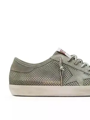 GOLDEN GOOSE Super-star Perforated Suede Sneakers With Tone-on-tone Star - Green