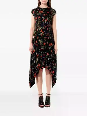 Balenciaga Floral Print Asymmetric Dress - Black
