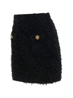 Balmain High-waisted Tweed Skirt With Lion-head Buttons - Black