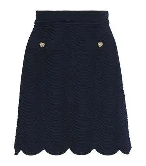 Sandro Knitted Mini Skirt With Gold-tone Buttons - Blue