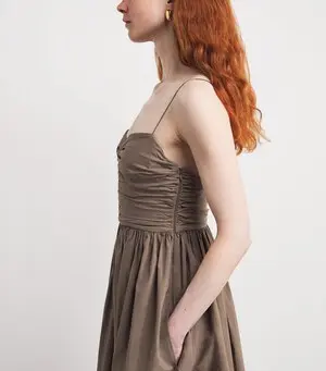 Matteau Organic Cotton Gathered Midi Dress - Brown