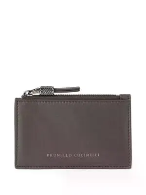 Brunello Cucinelli Calfskin Card Case With Shiny Zipper Pull - Brown