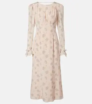 Alessandra Rich Floral Silk Midi Dress