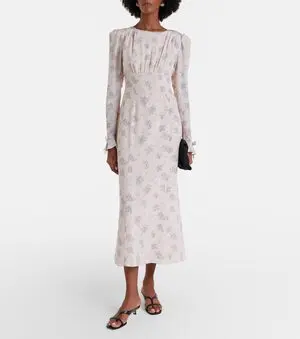 Alessandra Rich Floral Silk Midi Dress