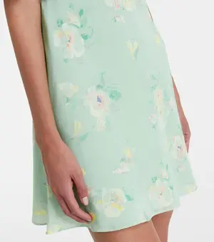 Alessandra Rich Lace-trimmed Floral Silk Mini Dress - Green
