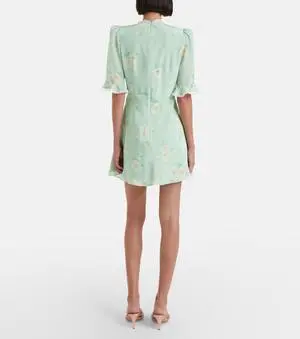 Alessandra Rich Lace-trimmed Floral Silk Mini Dress - Green