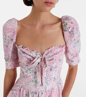 Alessandra Rich Floral Peplum Silk Midi Dress