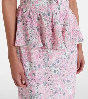 Alessandra Rich Floral Peplum Silk Midi Dress