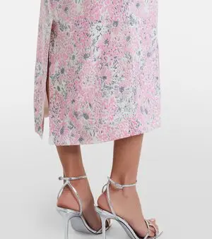 Alessandra Rich Floral Peplum Silk Midi Dress