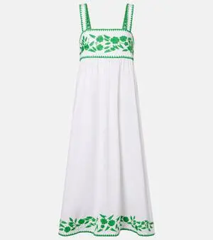 JULIET DUNN Embroidered Cotton And Linen Midi Dress - White