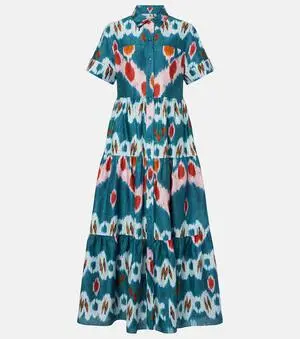 Erdem Printed Tiered Cotton Shirt Dress