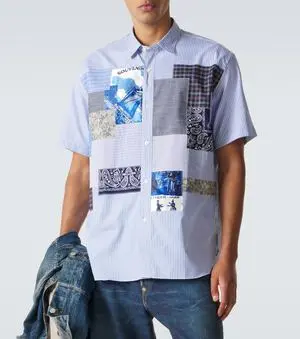 Junya Watanabe Patchwork Striped Cotton Shirt - Blue
